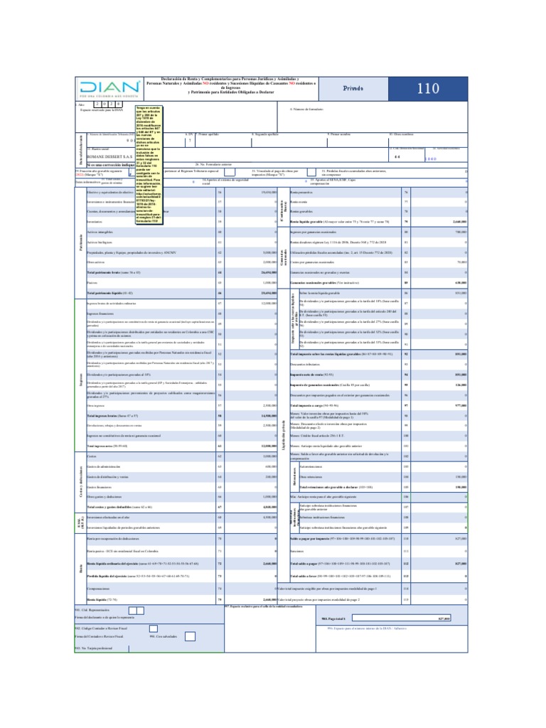 Formulario 110 DECLARACION DE RENTA | Descargar gratis PDF | Dividendo ...