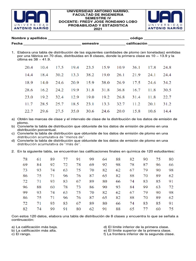 Taller II Prob Est Uan 2021 | PDF | Naturaleza | Química