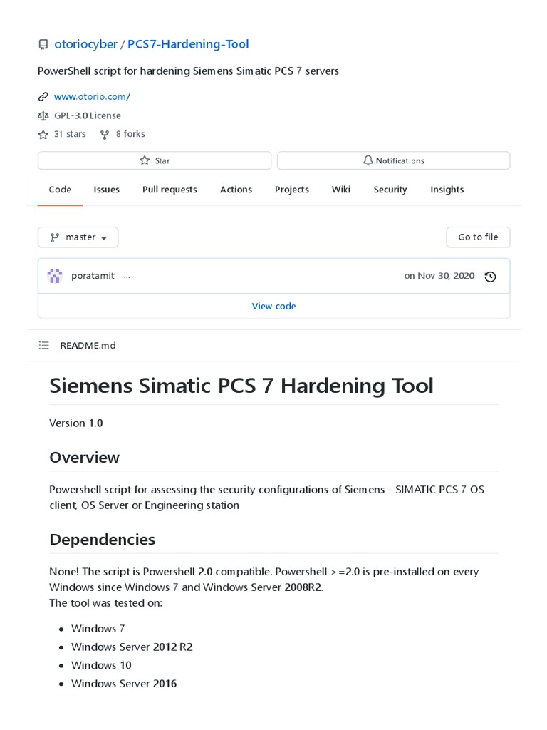 GitHub - Otoriocyber - PCS7-Hardening-Tool - PowerShell Script For Hardening Siemens Simatic PCS ...