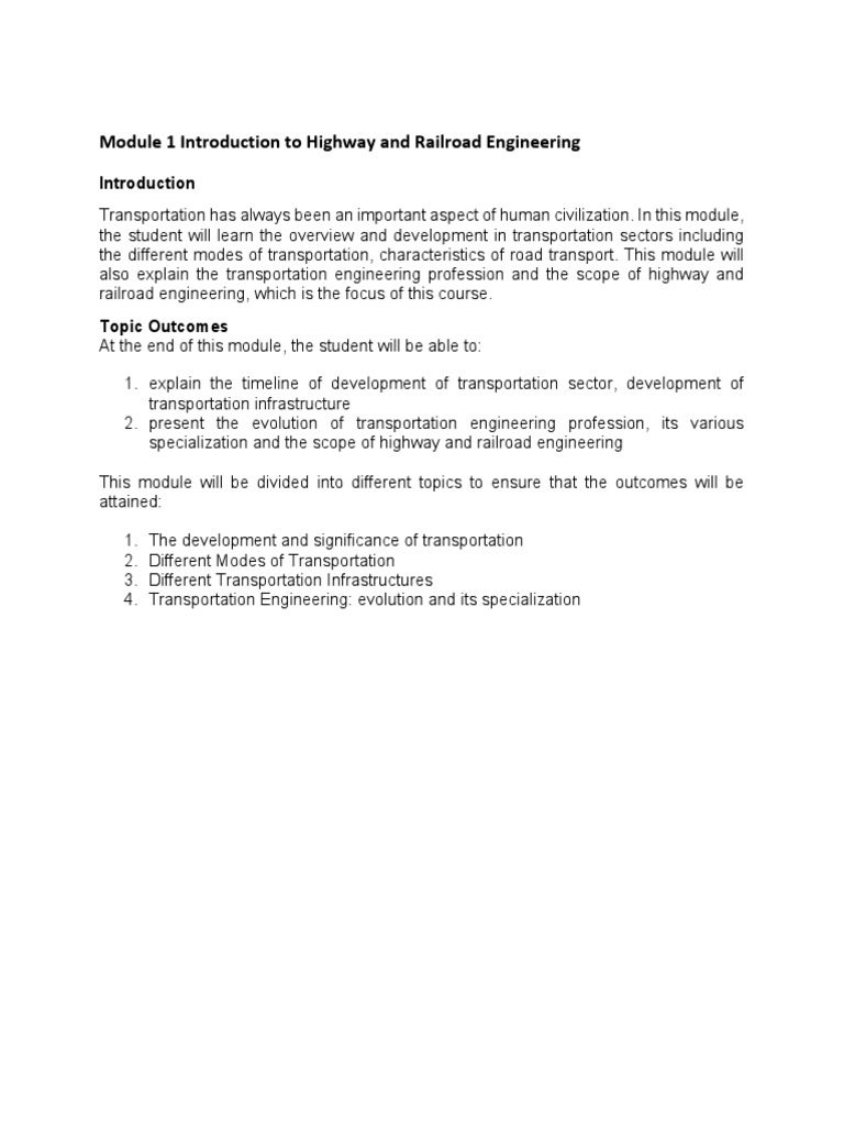 Module1 - Introduction To Highway and Railroad Engineering | Download ...