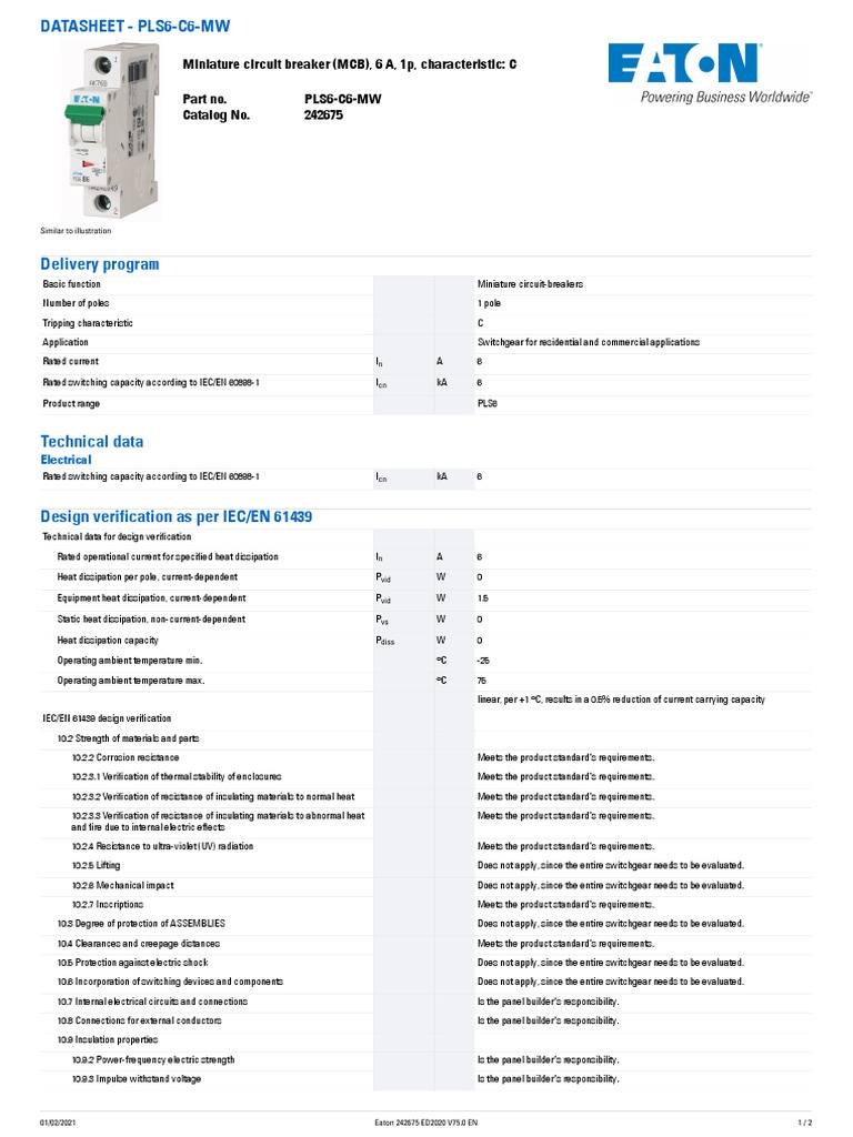 Eaton 242675 PLS6 C6 MW en - GB | PDF | Insulator (Electricity ...