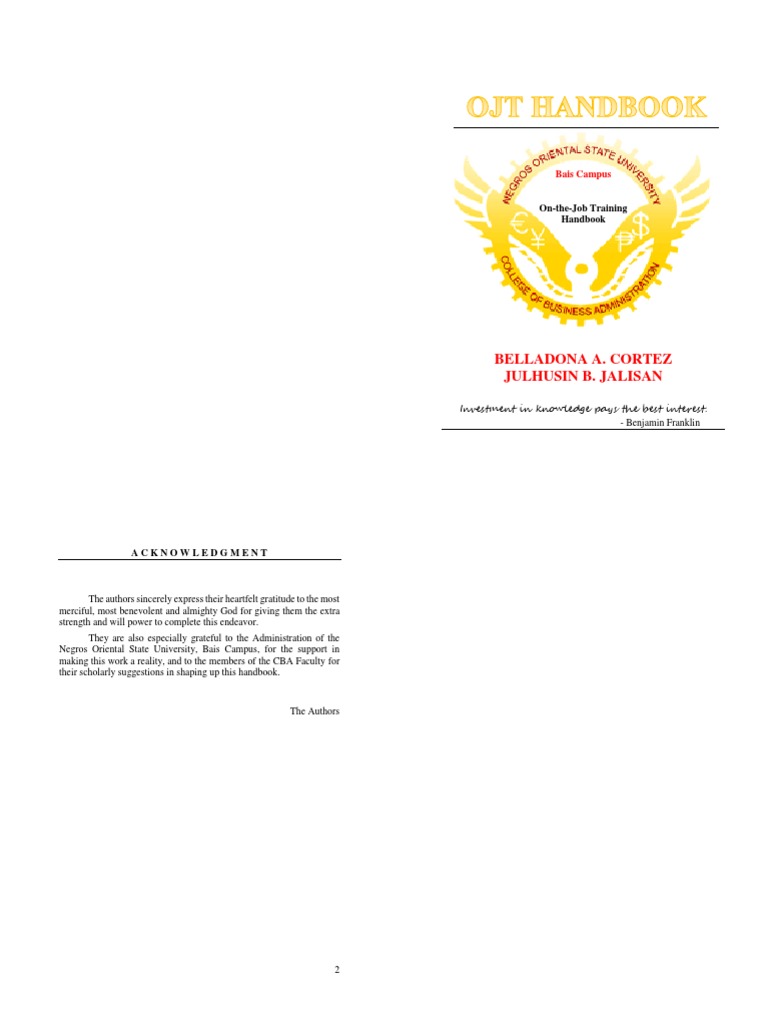 CBA OJT Handbook for Business Students | PDF | Reflective Practice