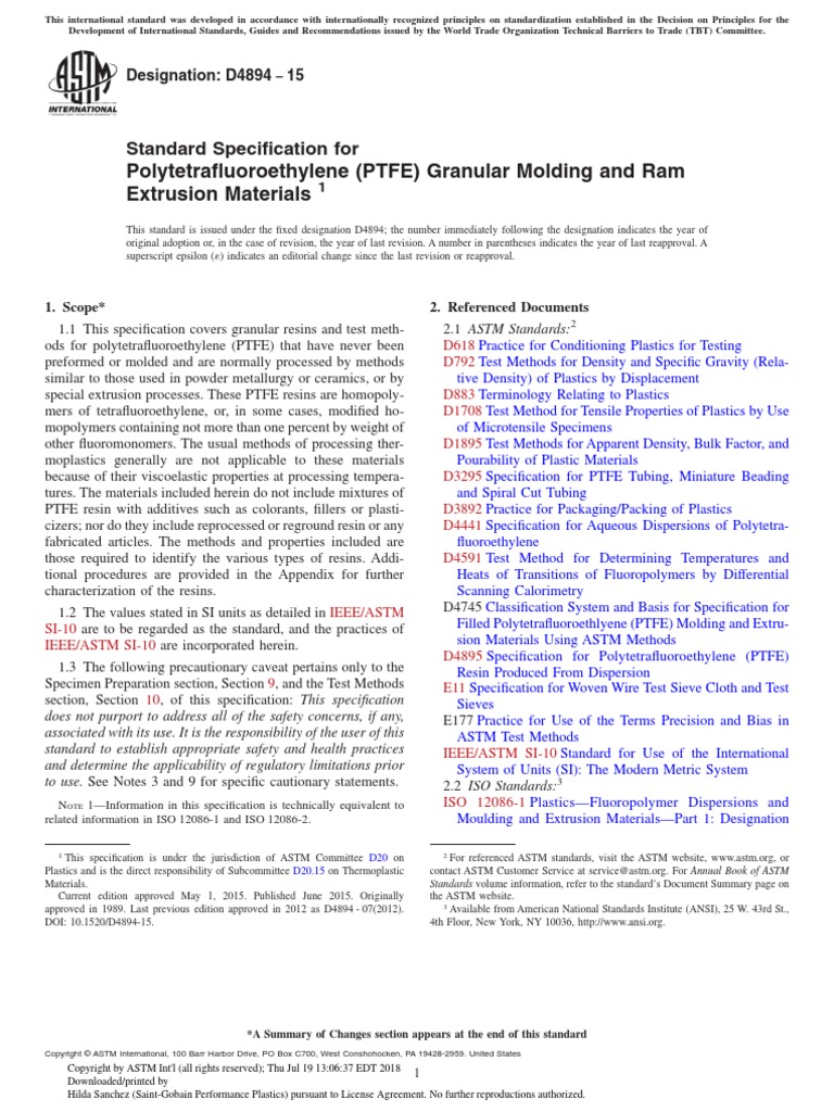 Polytetrafluoroethylene (PTFE) Granular Molding and Ram Extrusion ...