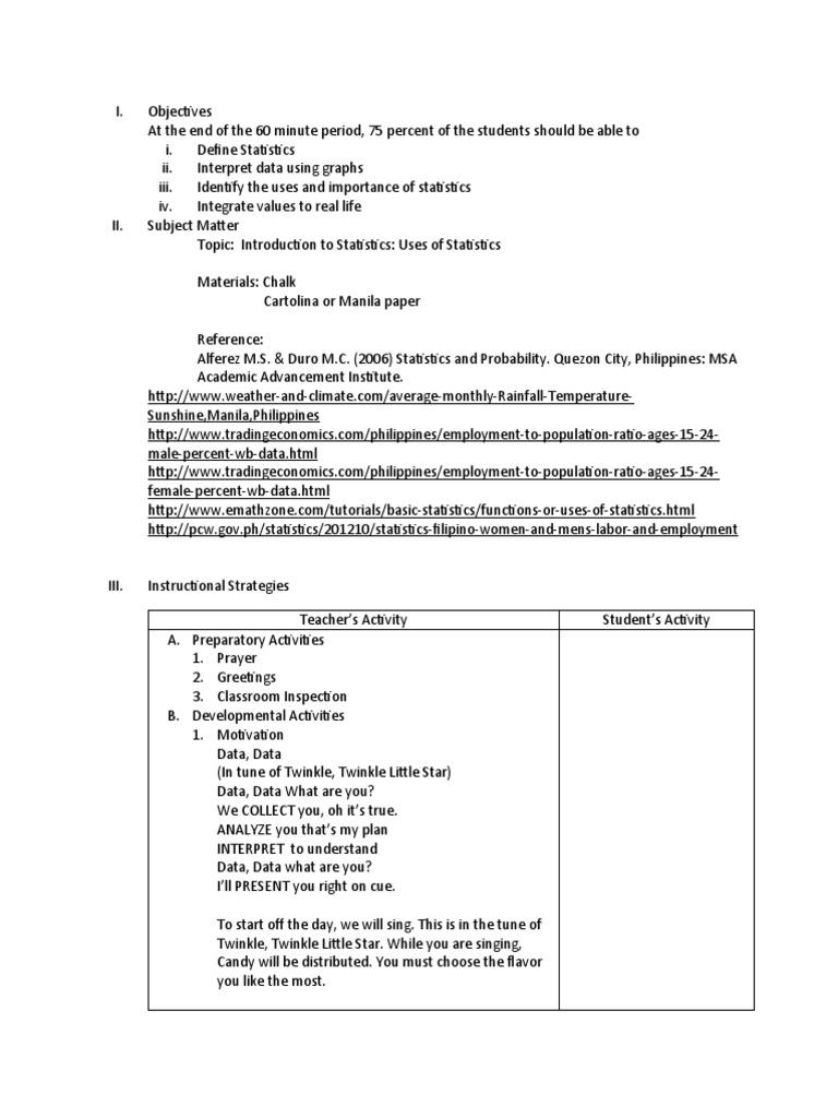 Introduction to Statistics Lesson Plan | PDF | Chart | Statistics