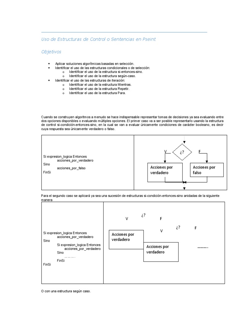 Estructuras de Control en Pseint | PDF | Flujo de control | Multiplicación
