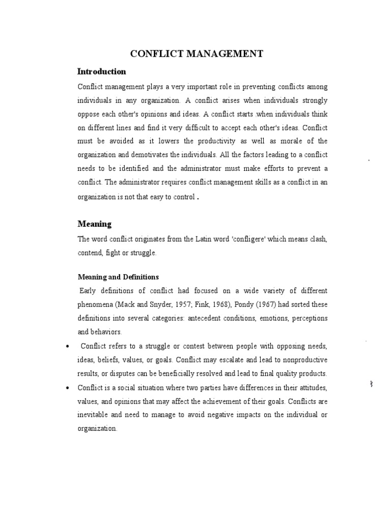 Conflict Management: Meaning and Definitions | PDF | Conflict (Process ...