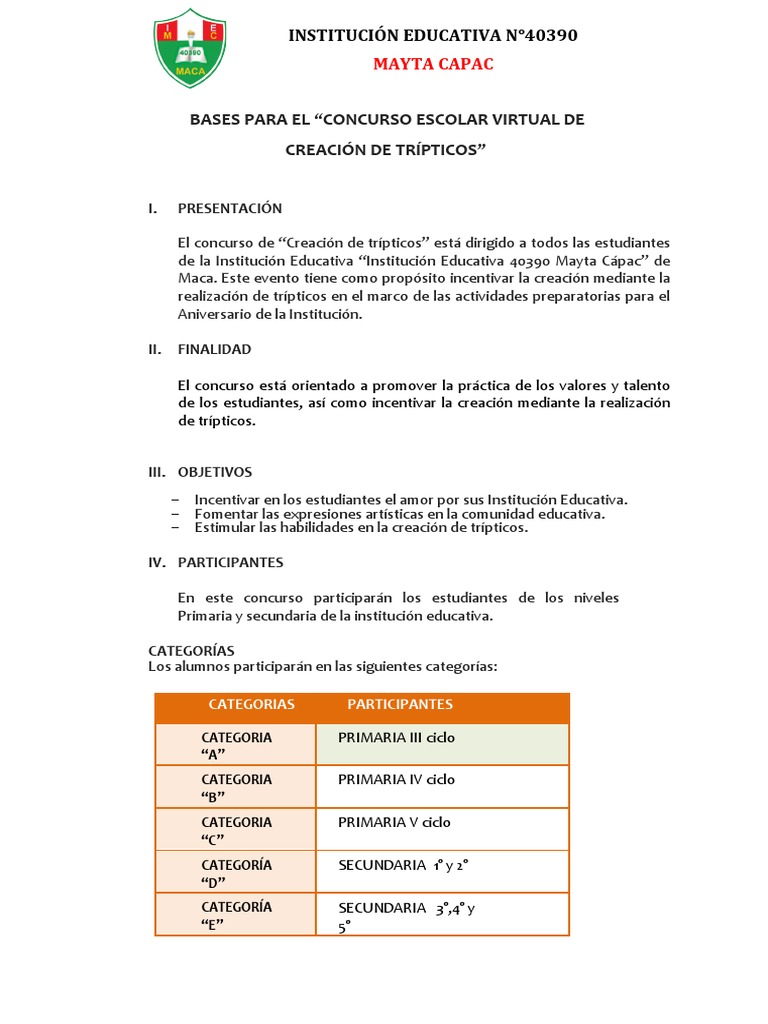 Bases para El Concurso de Creación de Trípticos | PDF | Cognición