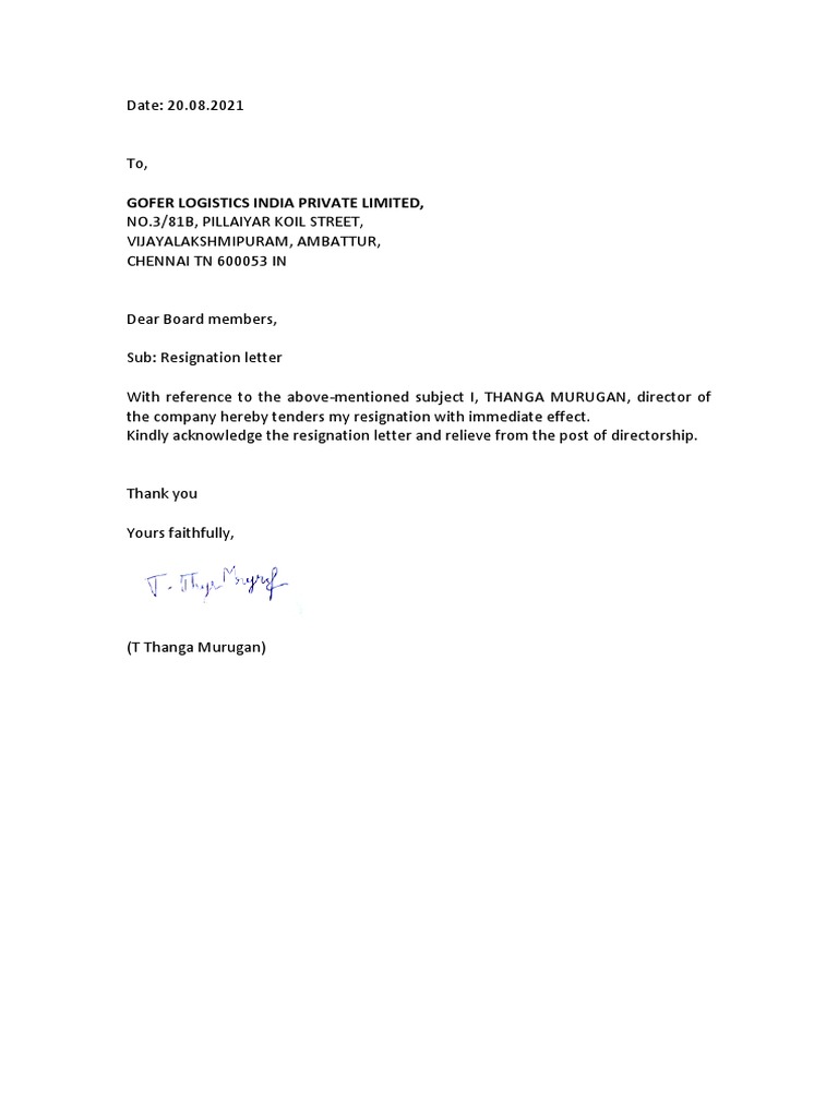 Thangamurugan Resignation Letter | PDF