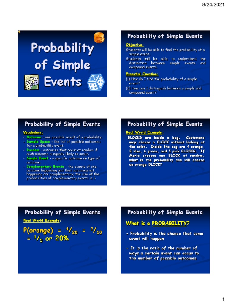 Simple Events Probability | PDF | Odds | Probability