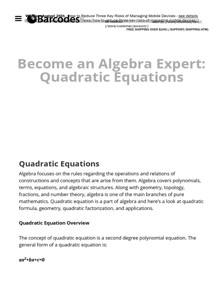 Become An Algebra Expert - Quadratic Equations - Barcodes Inc | PDF ...