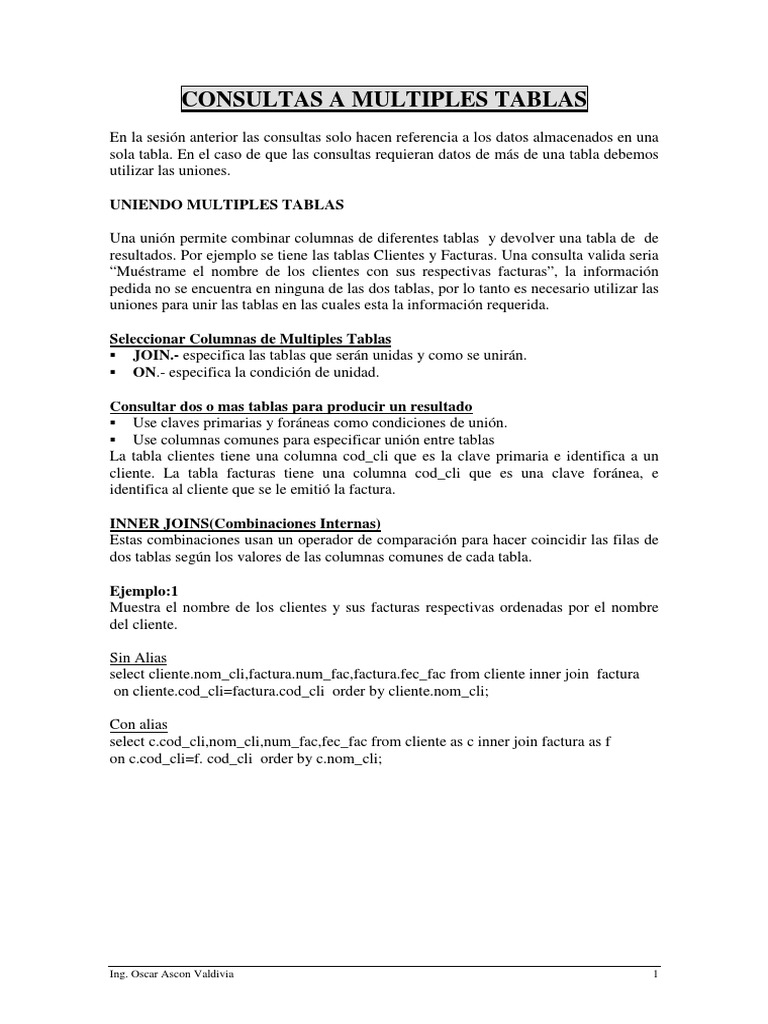 Clase7 Consultas A Multiples Tablas | PDF | SQL | Ingeniería de software