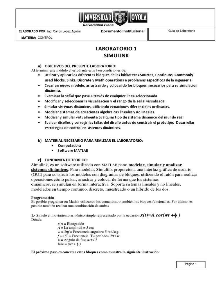 Lab1 Simulink Matlab Cla | PDF | Matlab | Software