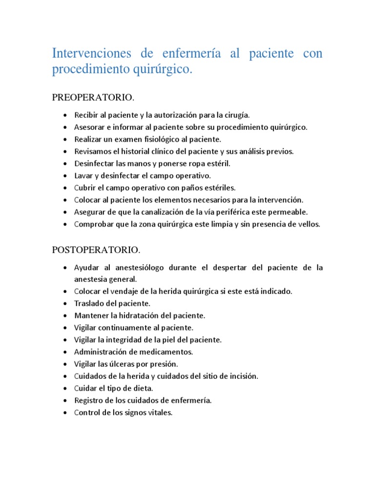 Cuidados Pre y Pos Operatorios | PDF