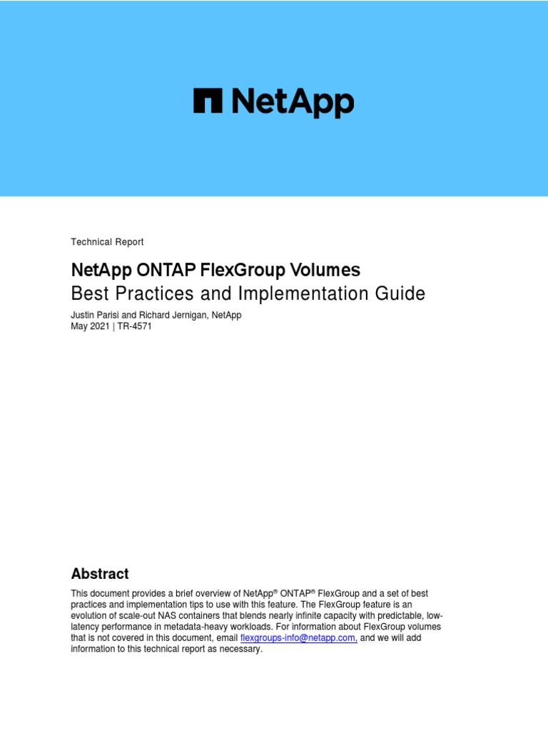 Netapp Ontap Flexgroup Volumes: Best Practices and Implementation Guide | PDF | System Software ...
