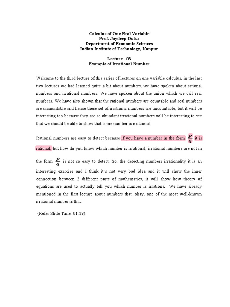3 - Examples of Irrational Numbers | PDF | Numbers | Polynomial