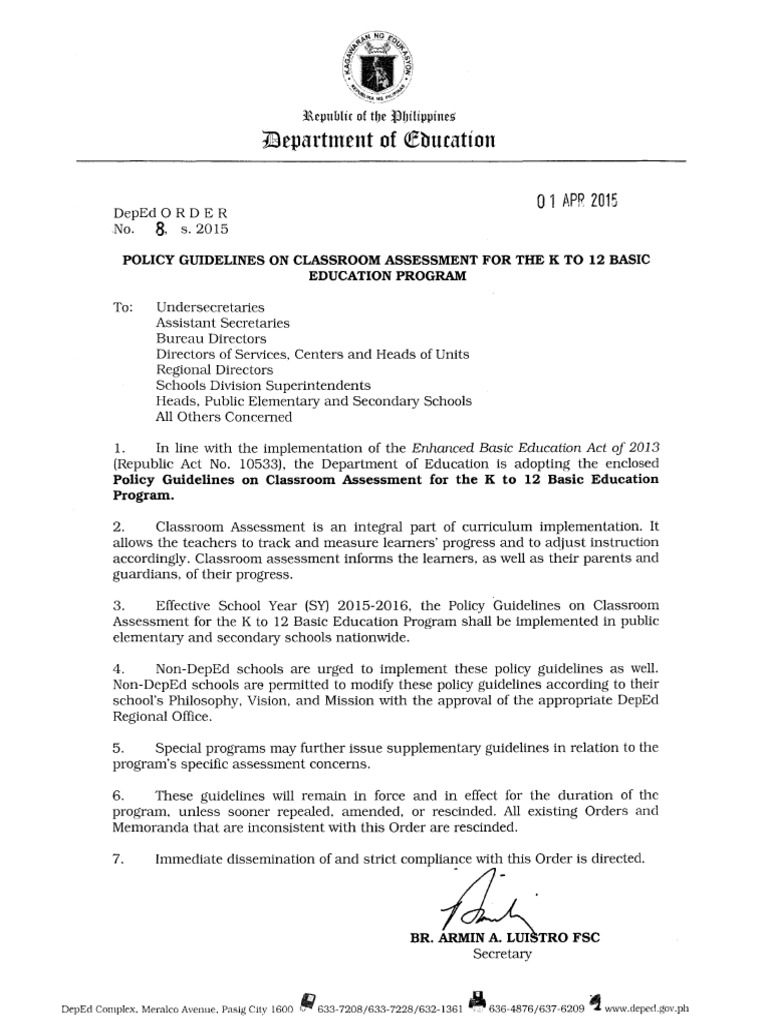 DepEd Order No. 8 S. 2015 | PDF