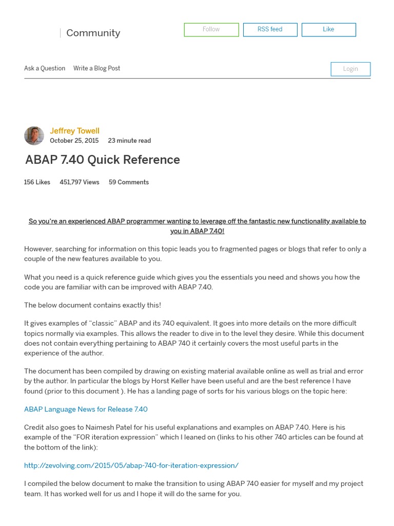 ABAP 7.40 Quick Reference | PDF | Control Flow | Computing