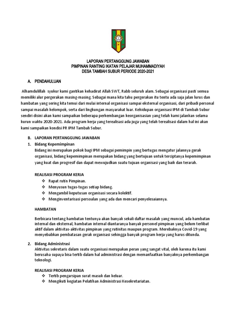 Laporan Pertanggung Jawaban PR Ipm Tambah Subur 2020 | PDF