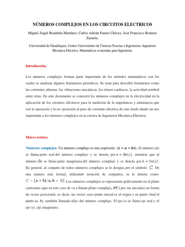 Numeros Complejos en Los Circuitos Eléctricos | PDF | Impedancia ...