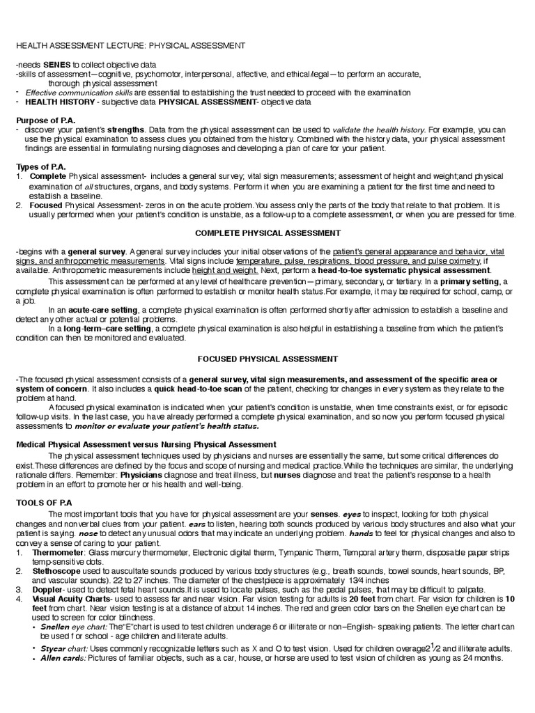 Physical Assessment Health Assessment | PDF | Physical Examination | Hand