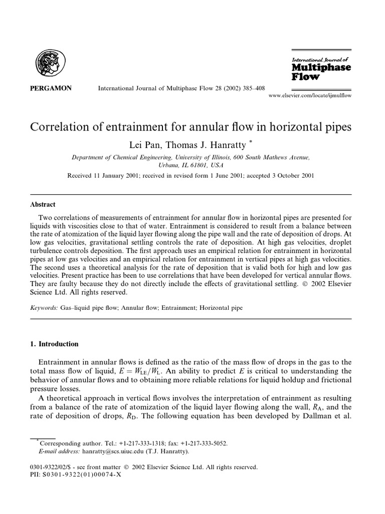 Pan, Hanratty - 2002 - Correlation of Entrainment For Annular Flow in ...