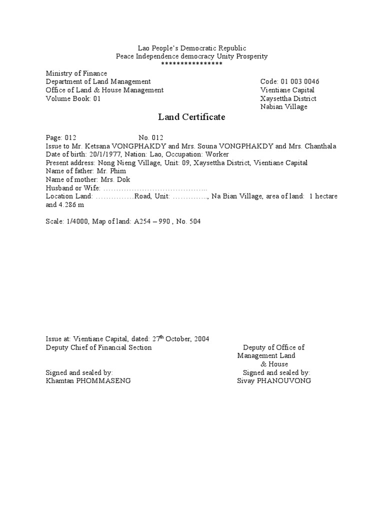 Land Certificate | PDF