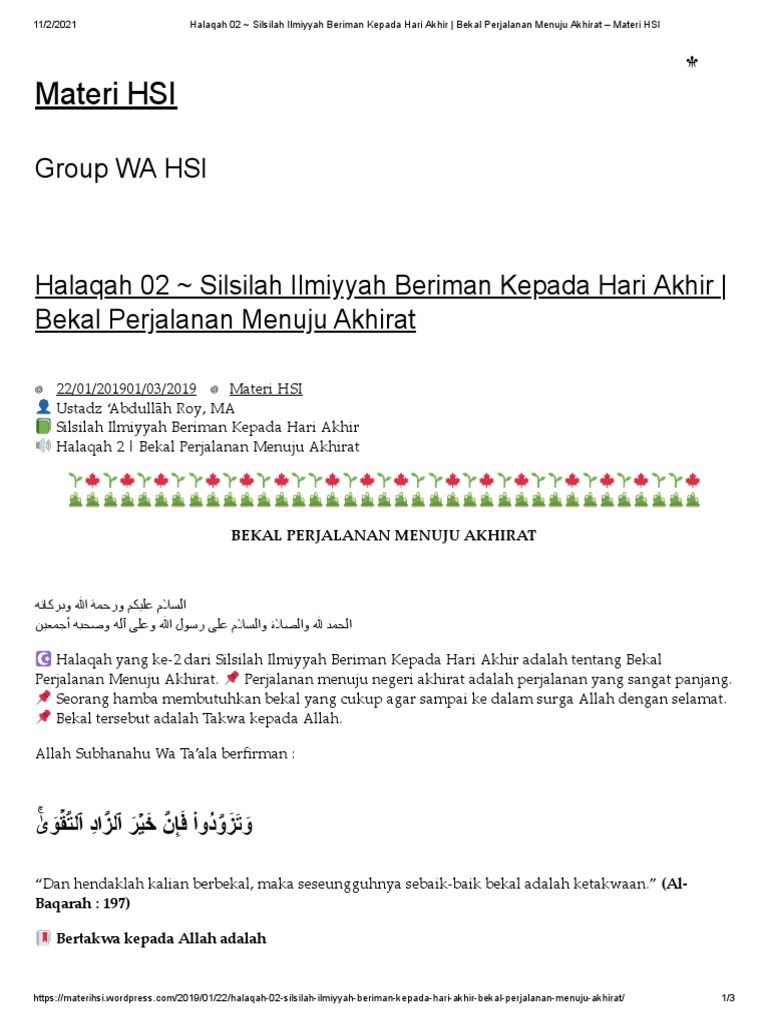 Bekal Perjalanan Menuju Akhirat | PDF