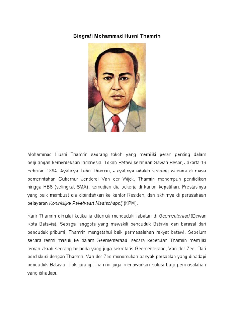 Biografi Mohammad Husni Thamrin | PDF