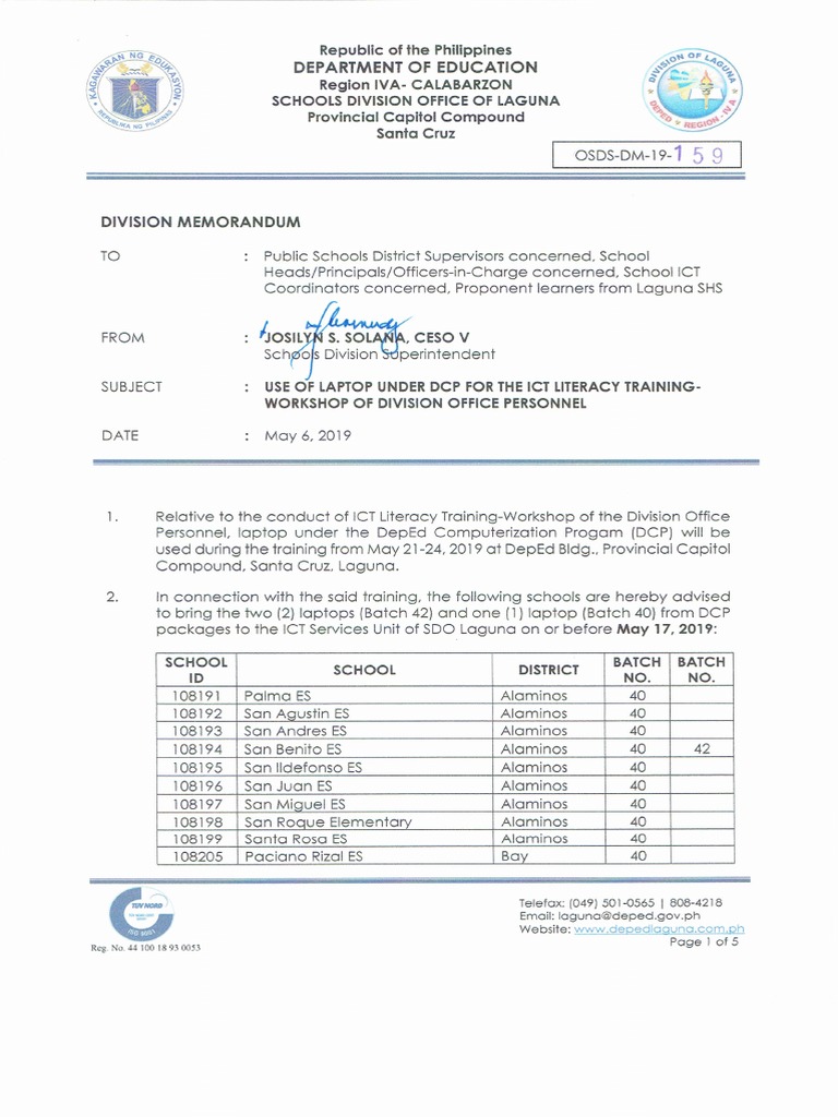DM159s2019 USE OF LAPTOP UNDER DCP FOR THE ICT LITERACY TRAINING ...