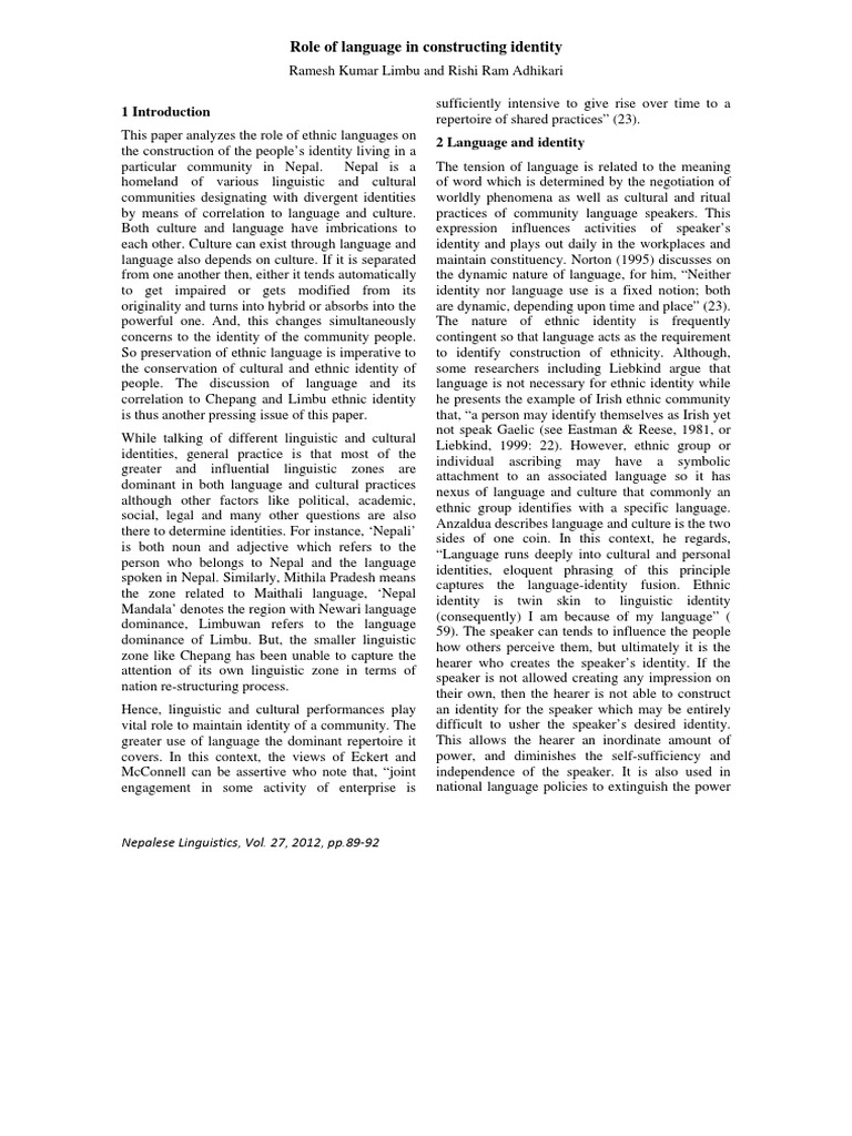 Role of Language in Constructing Identities | PDF | Identity (Social ...