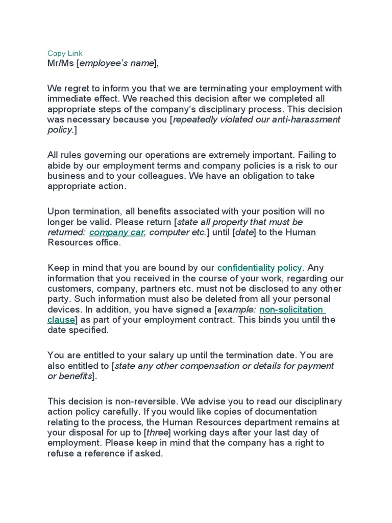 Employment Termination Notice | PDF | Career & Growth