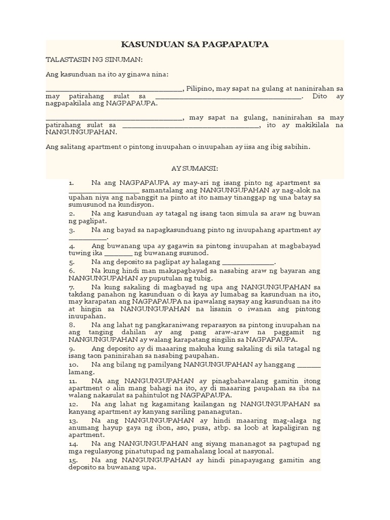 Kasunduan Sa Pagpapaupa | PDF