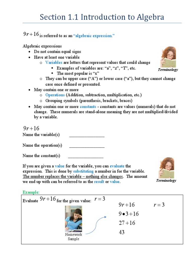 BitSection 1.1 Introduction To Algebra | PDF | Equations | Variable ...
