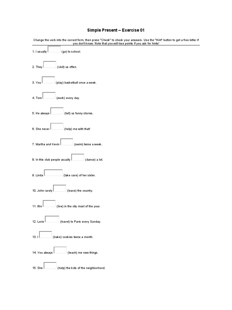 Simple Present Verb Exercises | PDF