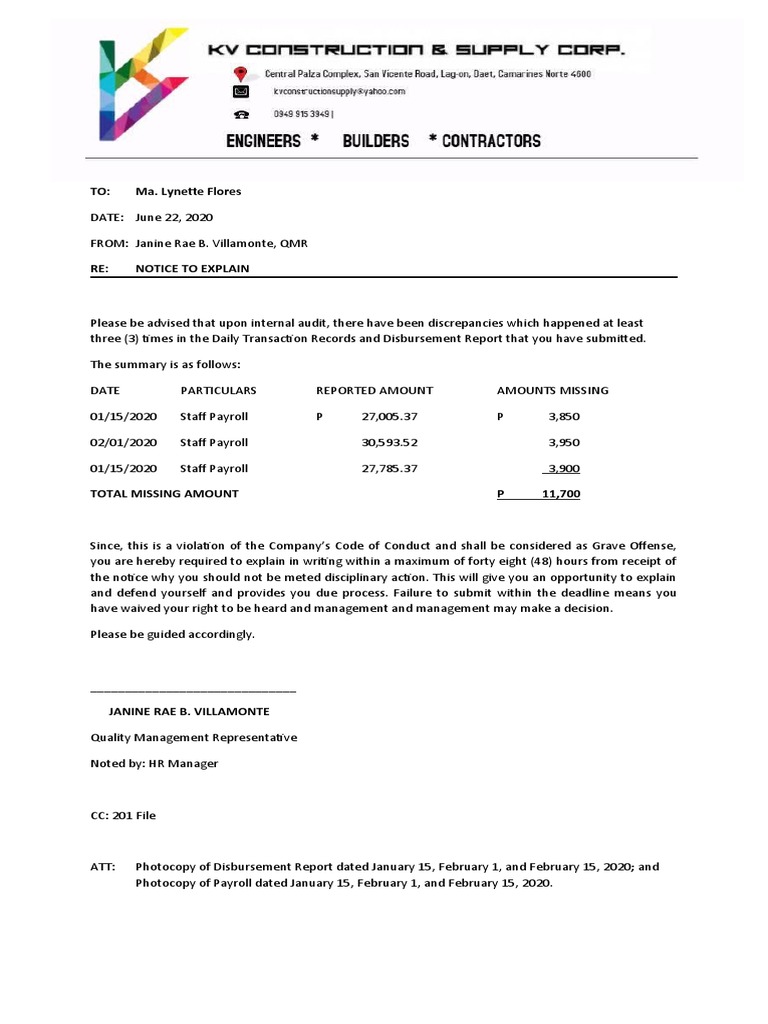 Notice To Explain Employee | PDF