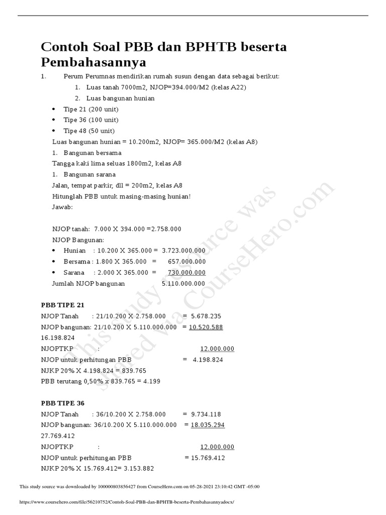 Contoh Soal PBB Dan BPHTB Beserta Pembahasannya | PDF