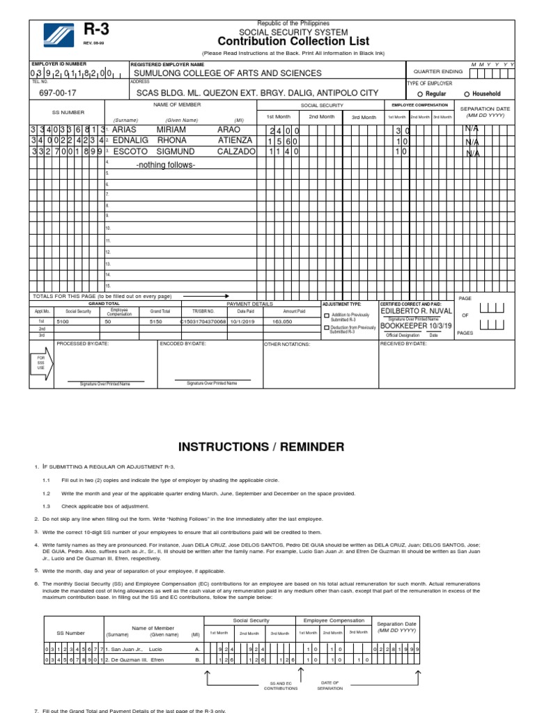 SSSForms Contribution Collection List | PDF | Mail | Employment