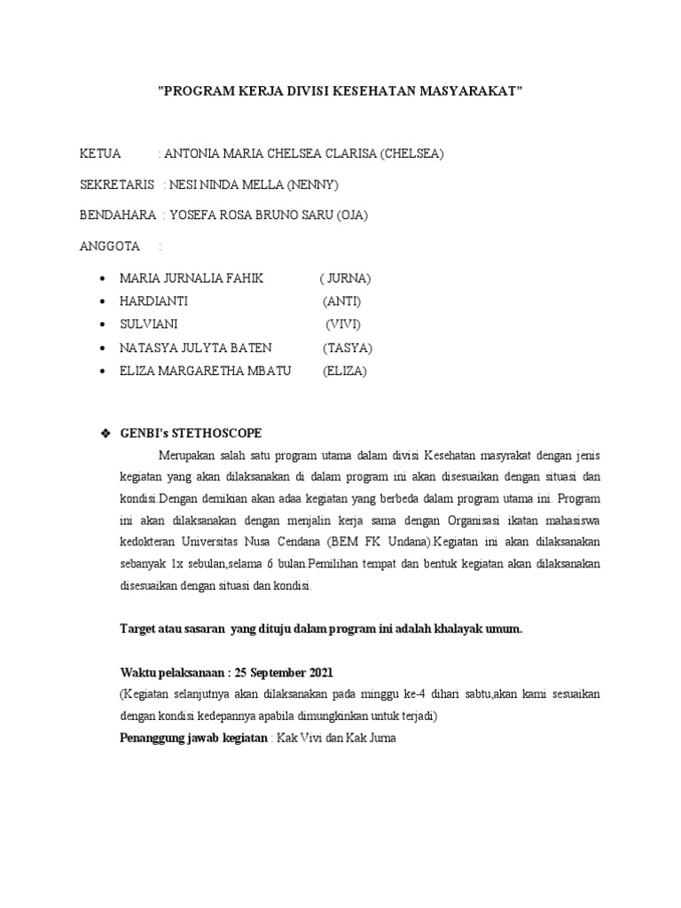 ProKer Divisi Kesehatan Masyarakat (GenBI 2021) | PDF