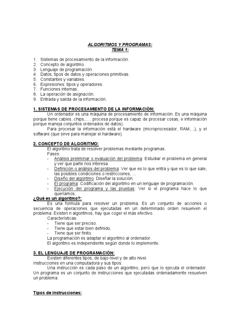 ALGORITMOS Y PROGRAMAS Resumen | PDF | Algoritmos | Programa de computadora