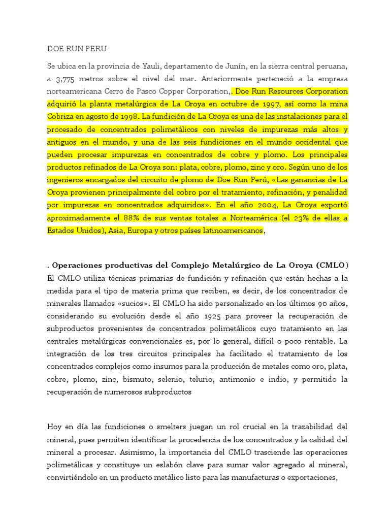 Doe Run Peru | PDF | Cobre | Zinc