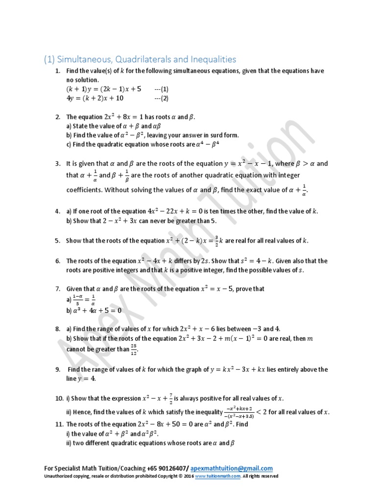 Simultaneous, Quadrilaterals and Inequalities | PDF | Equations ...