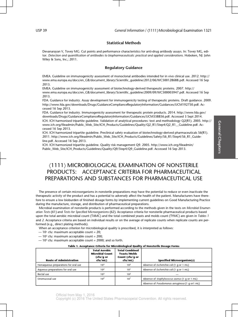 1111 - USP Micro Limit Test For Non Sterile | PDF | Colony Forming Unit ...
