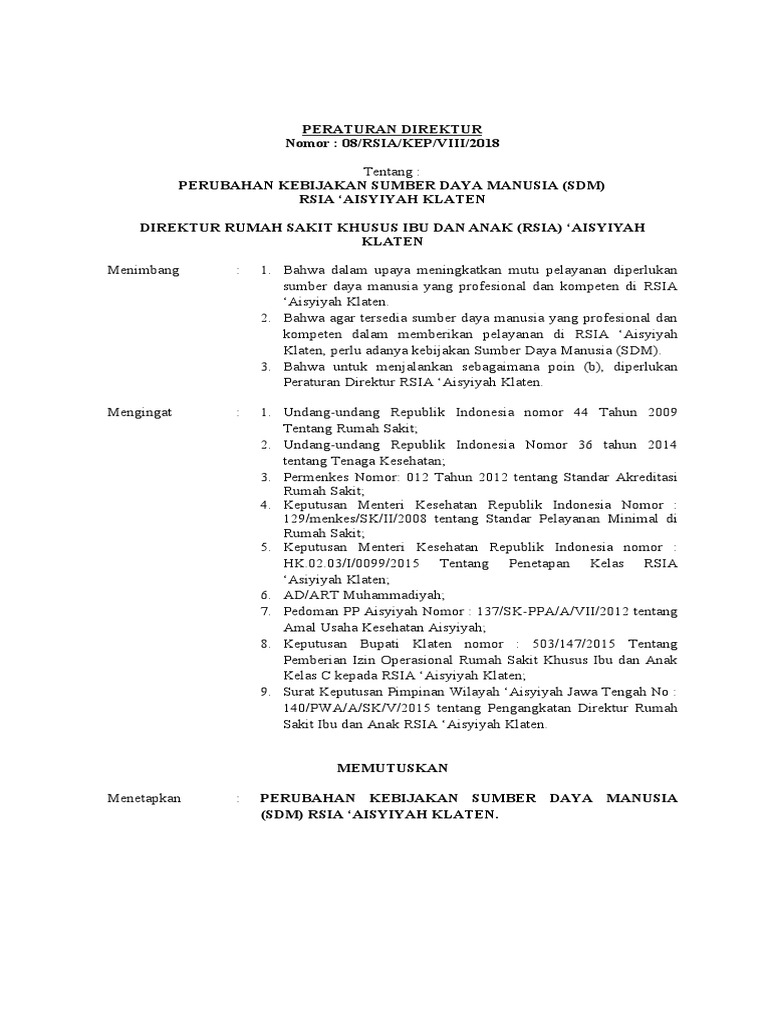 SK Kebijakan SDM 2018 | PDF | Bisnis | Sains & Matematika