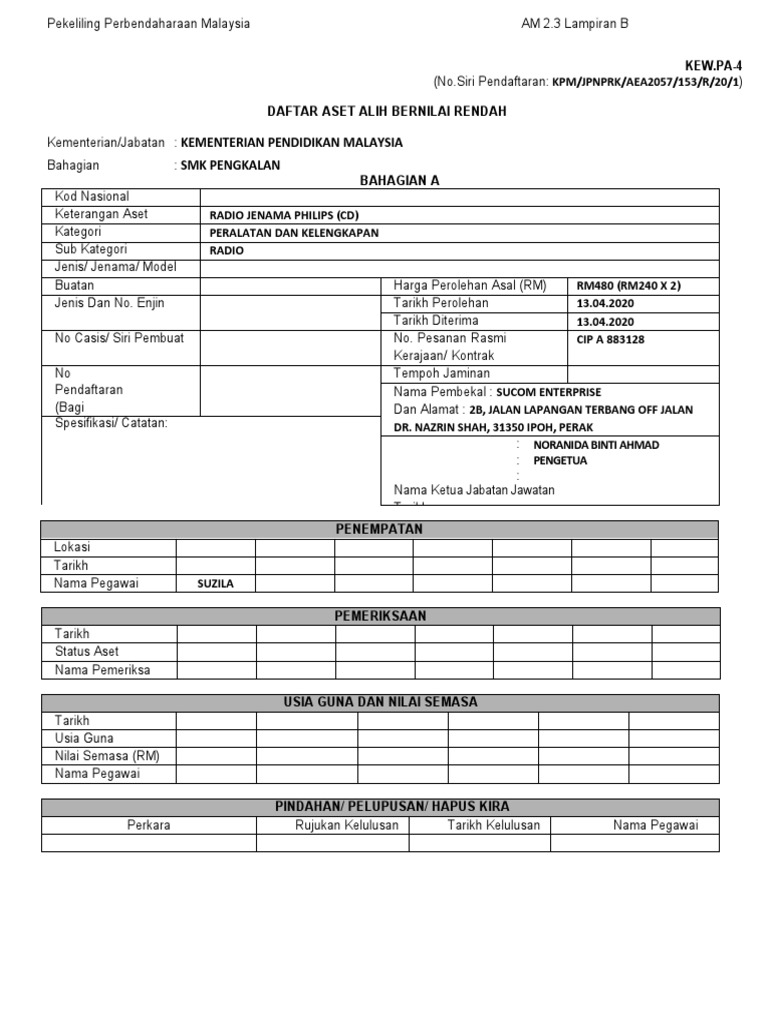 Borang Aset - Kew Pa 4 | PDF