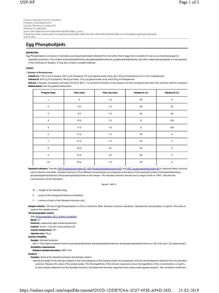 Egg Phospholipid - USP NF Monograph | PDF | Chromatography | Solution