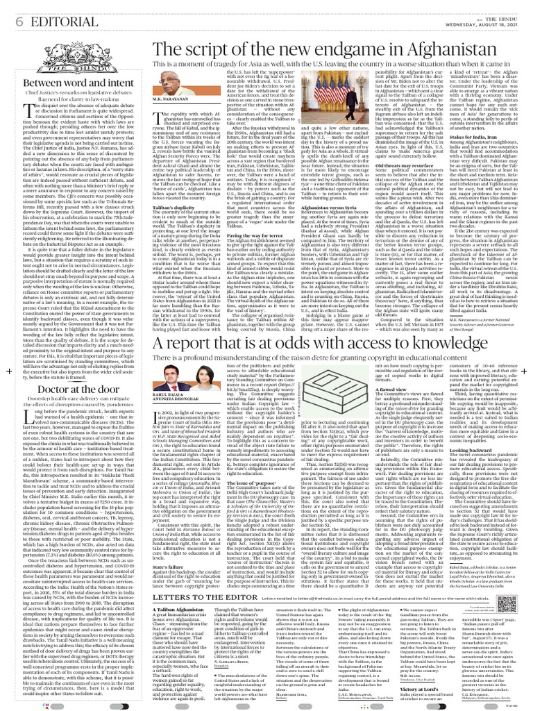 The Hindu Editorial PDF 18 August 2021 | PDF | Afghanistan | Taliban
