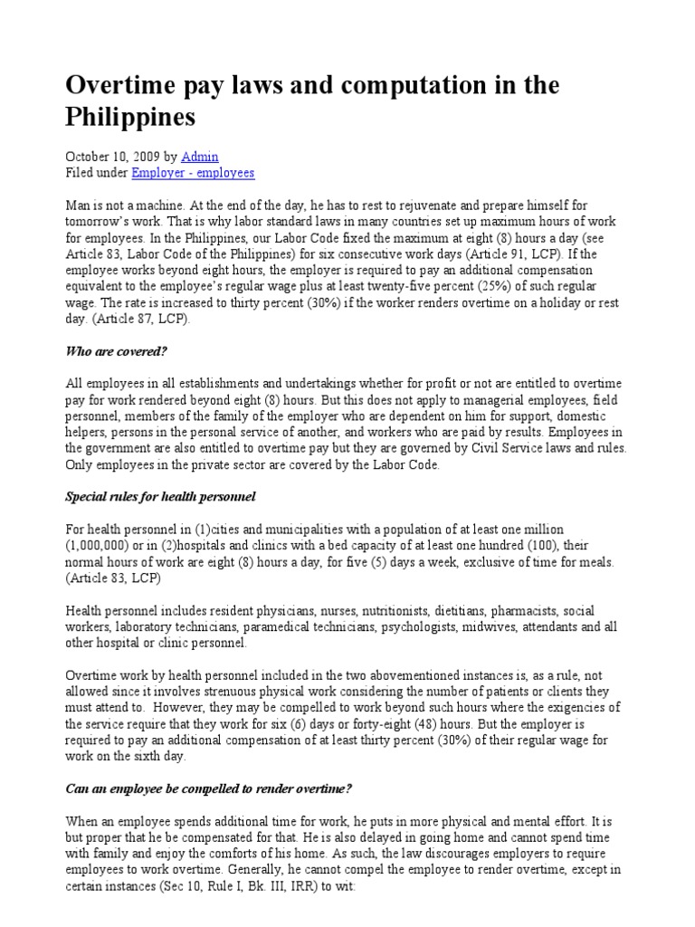 Overtime Pay Laws and Computation in The Philippines | PDF | Overtime ...