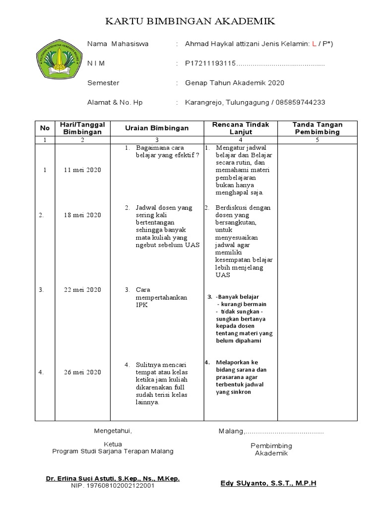 Kartu Bimbingan Ahmad Haykal Attizani | PDF