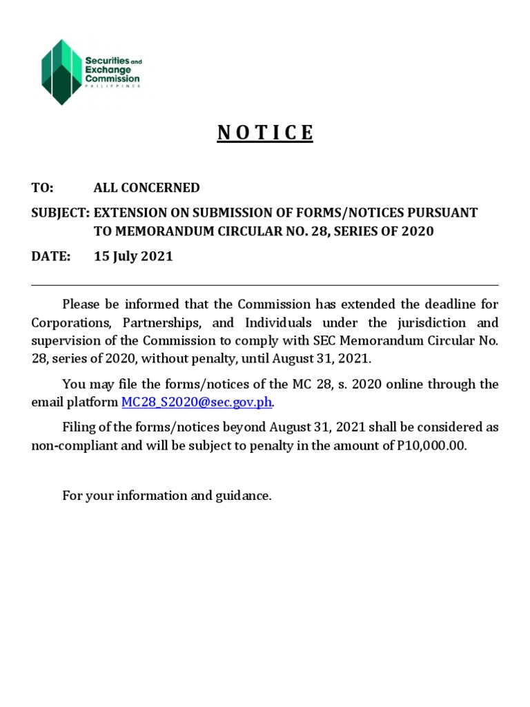 Deadline Extension for MC 28-2020 Compliance | PDF