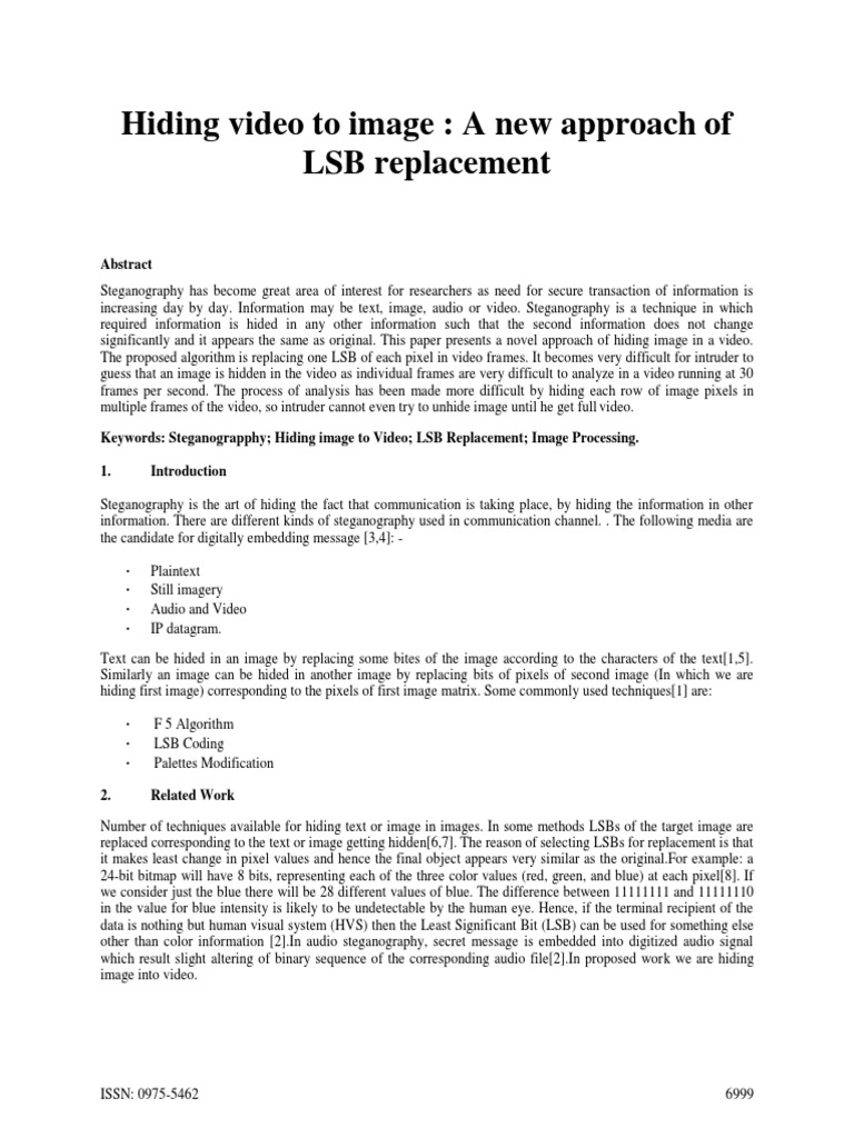 Hiding Video To Image: A New Approach of LSB Replacement | PDF | Computing | Information Age